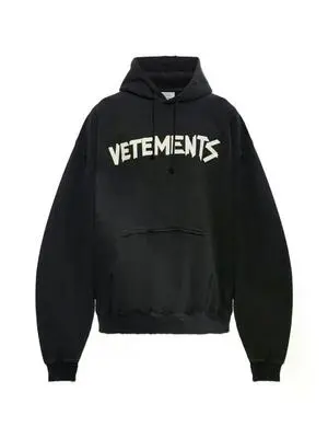 Vetements Logo-print Distressed Hoodie - Black