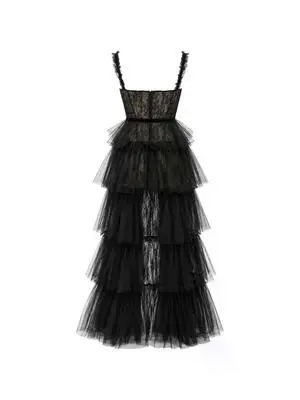 AKNVAS Tiered Lace-overlay Gown