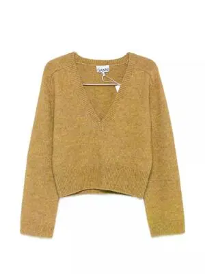 GANNI Ribbed-trim V-neck Sweater - Yellow