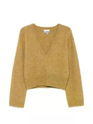 GANNI V-neck Knit Sweater - Yellow