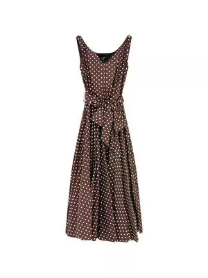 LAVI COUTURE Polka-dot Flared Midi Dress - Brown