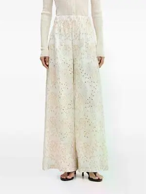 VICOLO Broderie Anglaise Wide Leg Palazzo Pants - White