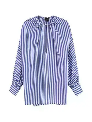 LAVI COUTURE Nenne Striped Puff-sleeve Shirt - Blue