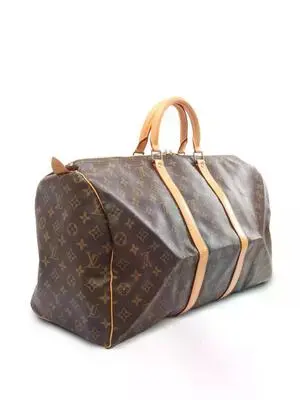 LOUIS VUITTON 1998 Keepall Monogram Boston Travel Bag - Brown