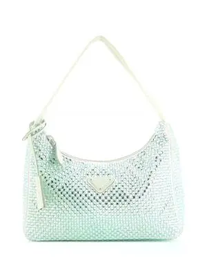 Prada Re-edition 2000 Crystal Embellished Satin Mini Hobo Bag - Green