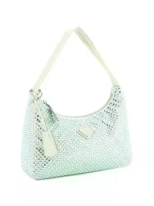 Prada Re-edition 2000 Crystal Embellished Satin Mini Hobo Bag - Green