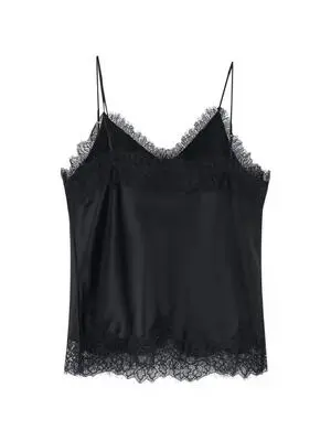 TONYWACK Lace-trim Satin Top - Black