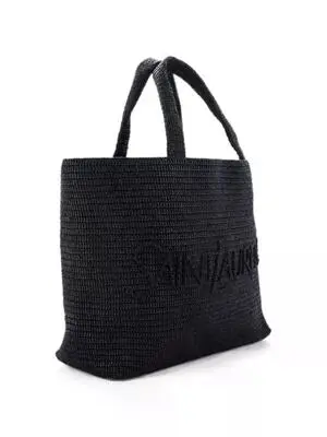 Saint Laurent Logo Supple Embroidered Raffia Tote Bag