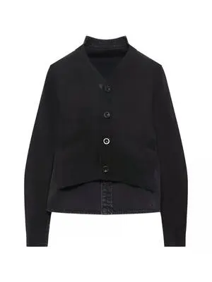 Sacai Denim-panelled Knit Cardigan - Black