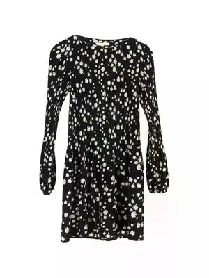 Maje Rockiz Pleated Daisy-print Dress With Long Sleeves - Black