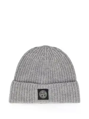 Stone Island Logo-patch Ribbed-knit Beanie Hat - Grey