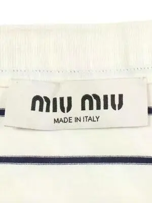 Miu Miu Cropped T-shirt With Horizontal Stripes And Logo Patch