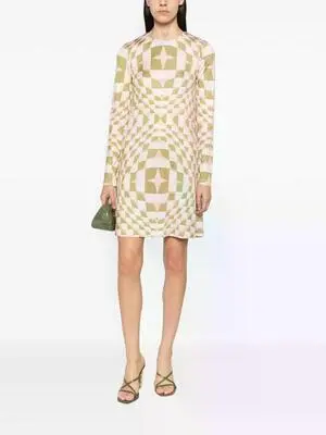 La DoubleJ Geometric-print Long-sleeve Midi Dress - Neutrals