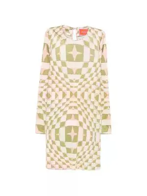 La DoubleJ Geometric Print Long Sleeve Midi Dress - Neutrals