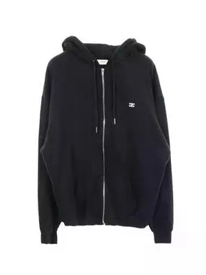 Celine Triomphe Embroidery Zip-up Hoodie - Black