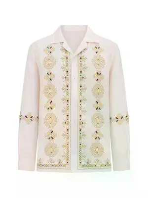 BAZISZT Roses Flower-embroidered Long-sleeve Shirt - Pink