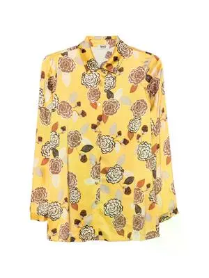 SIYU Floral Print Long Sleeve Shirt - Yellow
