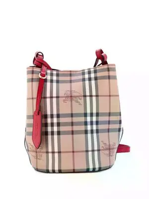Burberry Haymarket Coated Canvas Small Bucket Bag - Brown