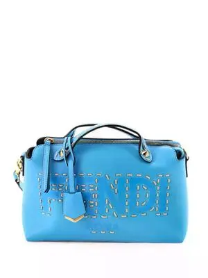 Fendi Logo The Way Stitched Leather Medium Satchel - Blue