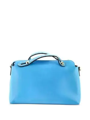 Fendi Logo Stitched Leather Medium Satchel - Blue