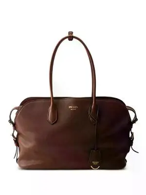 Prada Large Signet Leather Tote Bag - Brown