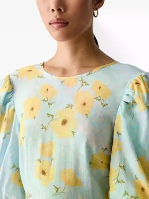 NEVER FULLY DRESSED Floral Print Puff Sleeve Mini Dress