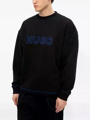 Hugo Logo-embroidered Contrast-stitch Sweatshirt - Black