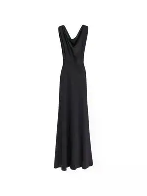 ACTUALEE Satin-finish Back-plunging Maxi Dress - Black