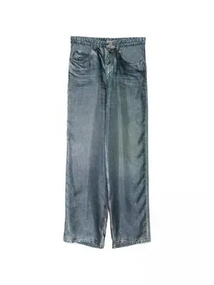 PIERRE-LOUIS MASCIA Aloe Denim-print Silk Trousers - Blue