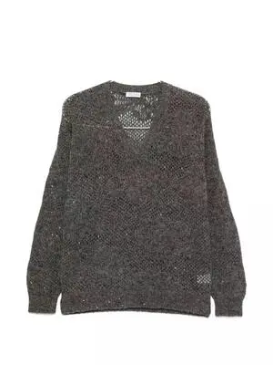 Brunello Cucinelli Sequin-embellished Open-knit Sweater - Grey