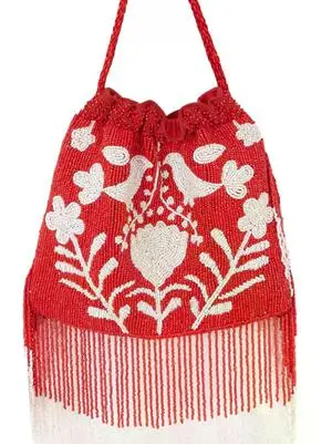Antik Batik Beaded Fringed Shoulder Bag - Red