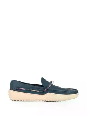 TOD'S Woven-detail Leather Loafers - Blue