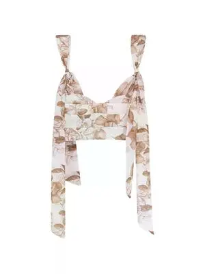 LAVI COUTURE Seraphina Floral-print Cropped Top - White