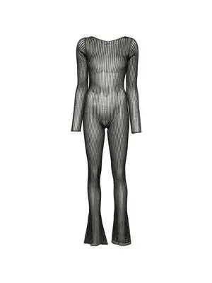 DONDUP Ribbed-knit Open-back Jumpsuit - Black