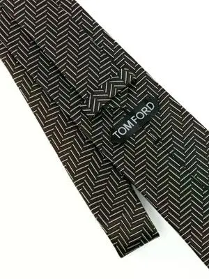 TOM FORD Herringbone Pattern Silk Neck Tie - Brown