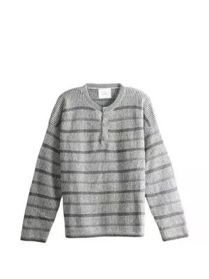 THE ELDER STATESMAN Striped Button-neck Sweater - Grey