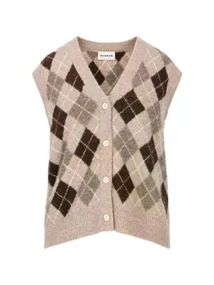 P.a.r.o.s.h Argyle-knit V-neck Sleeveless Cardigan - Neutrals