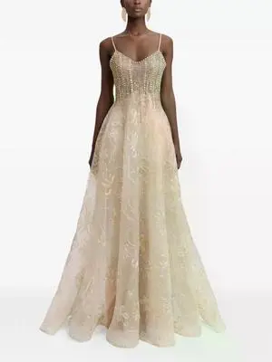 GEMY MAALOUF Embroidered Tulle Maxi Dress