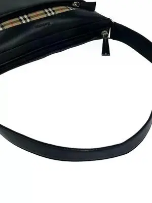 Burberry 20th Century House Check Trimmed Leather Shoulder Bag - Black