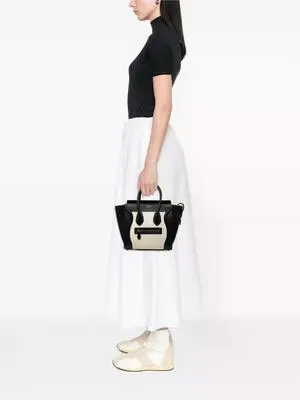 Celine 2015 Micro Bicolor Nubuck And Drummed Calfskin Luggage Tote Bag - White