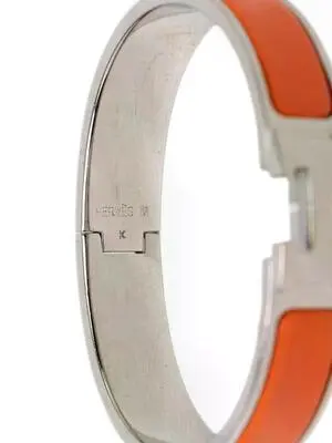 Hermès Enamel And Palladium-plated Metal Clasp Closure Bracelet - Orange