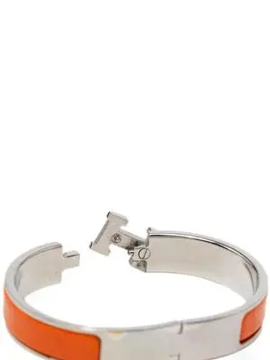 Hermès Enamel And Palladium-plated Metal Clasp Closure Bracelet - Orange