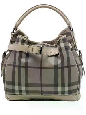 Burberry 2000-2017 Medium Smoke Check Coated Canvas Walden Belted Hobo Handbag - Grey