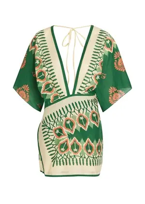 Johanna Ortiz Inundada De Color Printed Cotton-voile Mini Dress - Green
