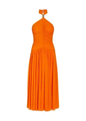 Ronny Kobo Wrenley Ruched Tissue Jersey Midi Dress - Orange