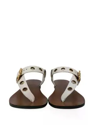 Celine Eyelet T-strap Flat Sandals - White