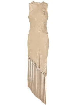 Ronny Kobo Alexina Asymmetric Tassel Silk-blend Midi Dress - Beige