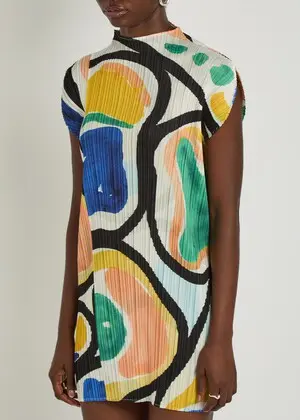 Issey Miyake Printed Pleated Mini Dress