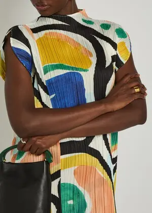 Issey Miyake Printed Pleated Mini Dress