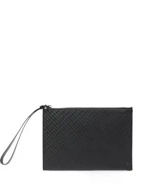 LANCEL Embossed Monogram Leather Clutch Bag - Black